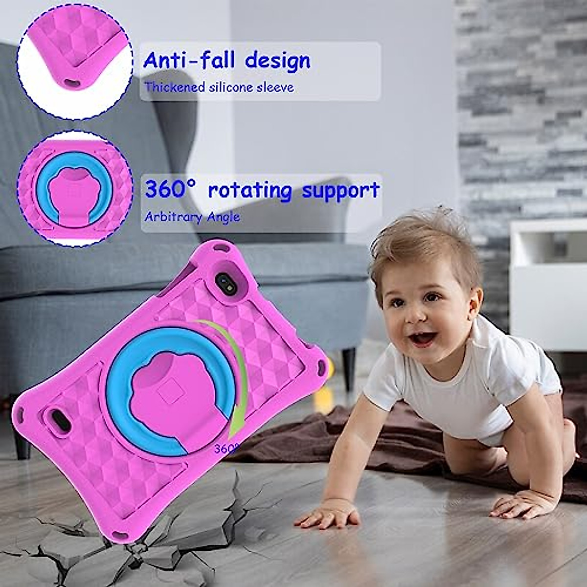 8 inch Kids Tablet, 32GB ROM Android 12 Tablet for Kids Parent Control Toddler Tablet with Case, 2GB RAM Wifi Tablet Pc, Pre installed Learning Education Tablets, 2+5MP Dual Camera IPS Screen, Pink