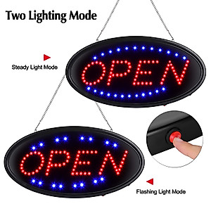 FITNATE LED Open Sign with Remote, Ultra Bright Electric Light Up Signs for Business, Timing Function, 2 Lighting Modes Flashing & Steady, Advertisement Board for Store, Bar, Hotel, Cafe (19x10 in)
