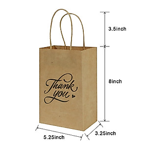 bagmad 50 Pack 5.25x3.25x8 Inch Small Brown Paper Gift Bags with Handles Bulk, Thank You Kraft Paper Bags for Party Favors Grocery Retail Shopping Wedding Craft Cub Sacks (Plain Natural, 50pcs)