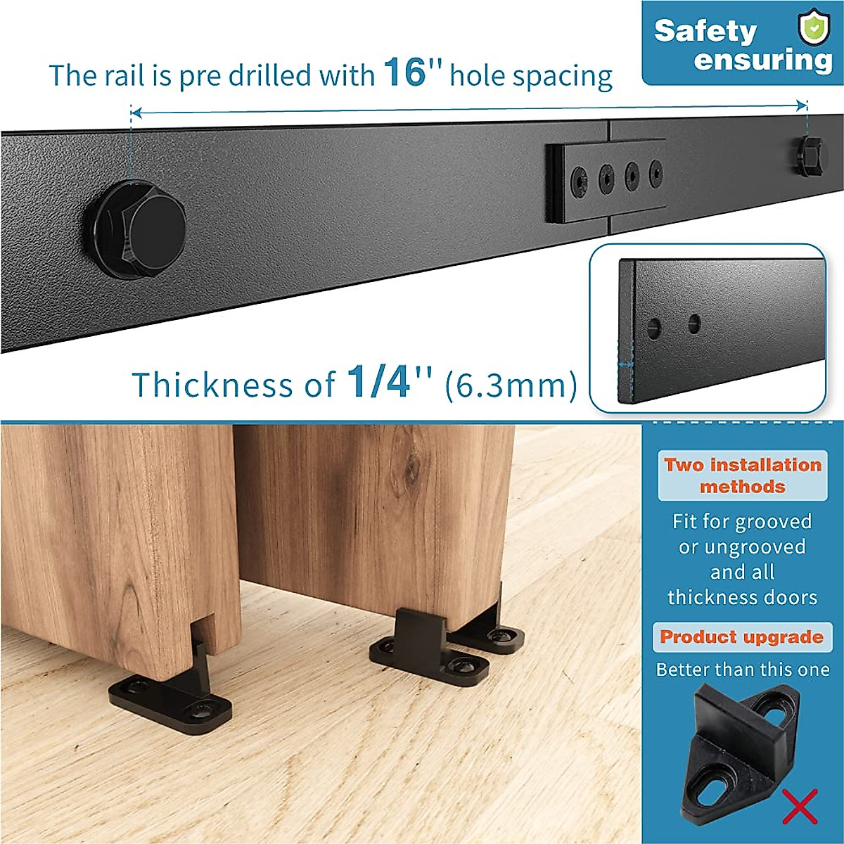 ZEKOO 6FT Single Track Bypass Sliding Barn Door Hardware Kit for Double Doors, Bypass Barn Door Track Kit, Flat Track Roller, Low Ceiling (6FT)