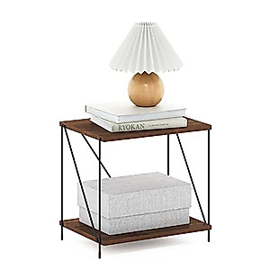 Furinno Besi Industrial Multipurpose Side Table with Metal Frame, Walnut Cove
