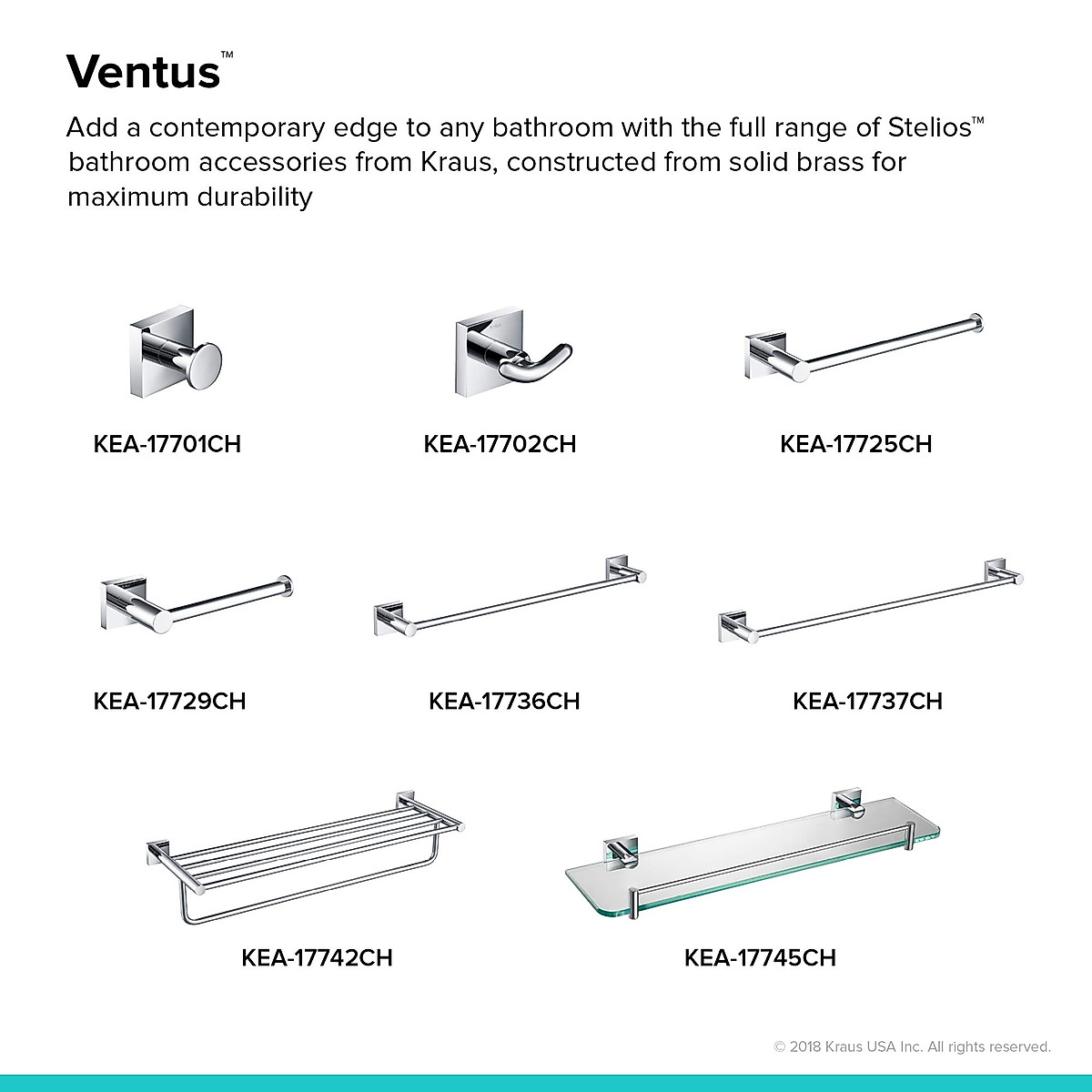 Kraus Ventus Bathroom Robe and Towel Hook, Chrome Finish, KEA-17701CH