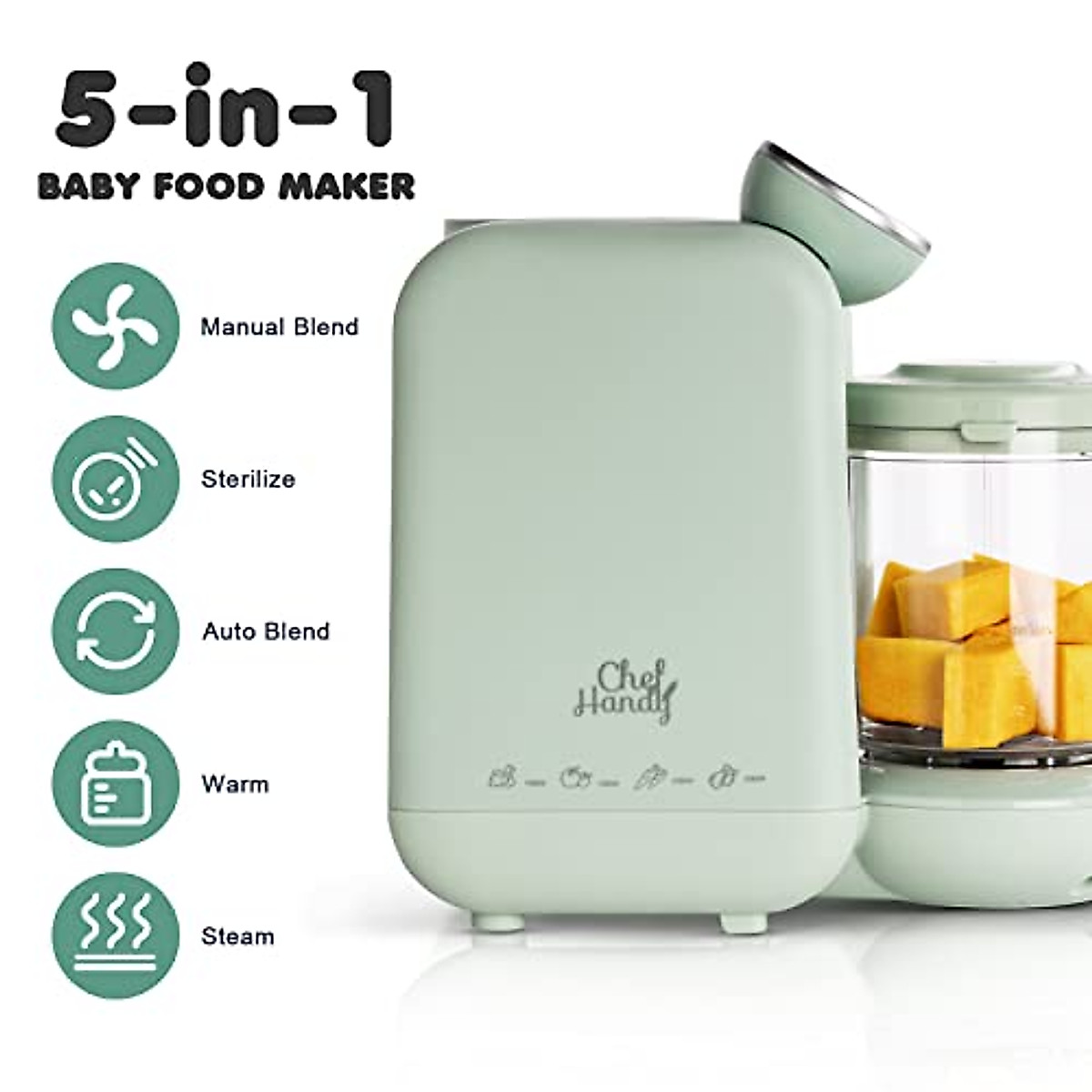 Baby Food Maker, 5 in 1 Baby Food Processor, Smart Control Multifunctional Steamer Grinder with Steam Pot, Auto Cooking & Grinding, Baby Food Warmer Mills Machine