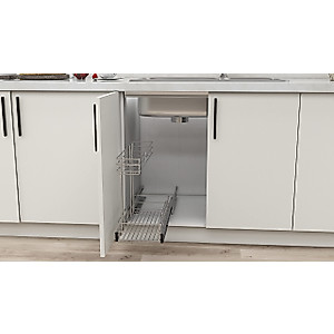 Pull Out Cabinet Organizer - 2 Tier Sliding Shelves for Kitchen, Bathroom, Home - Under Sink Slide Out Drawer for Cabinet (9W x 18.5D x 16H inch, Chrome)