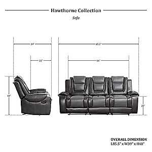 Lexicon Hawthorne Wall-Hugger Manual Double Reclining Sofa, Two-Tone Gray