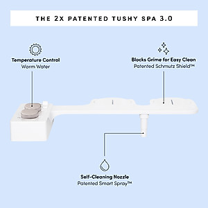 Tushy Spa Warm Water Bidet Attachment. Universal Toilet Fit, Easy DIY Install (Requires Sink Access for Temperature Control) Self Cleaning Sprayer, Adjustable Pressure & Angle Control, (Platinum Knob)