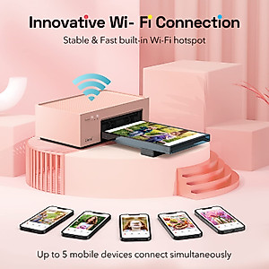 Liene 4x6'' Photo Printer Bundle (60 Sheets + 2 Ink Cartridges), Wi-Fi Picture Printer, Photo Printer for iPhone, Android, Smartphone, Computer, Dye-Sublimation, Photo Printer for Home Use, Pink