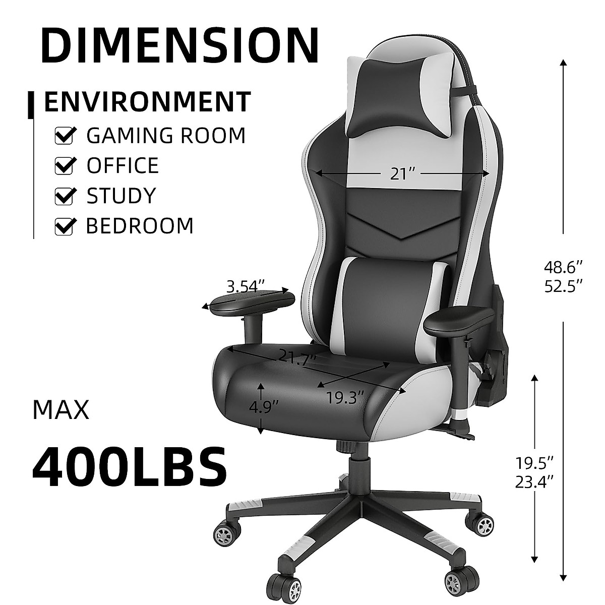 Dvenger Gaming Chairs for Adults, Computer Desk Chair with Adjustable Height Armrest, Ergonomic Game Chair with Lumbar Support, 400lbs Weight Capacity Video Game Chairs (Grey)