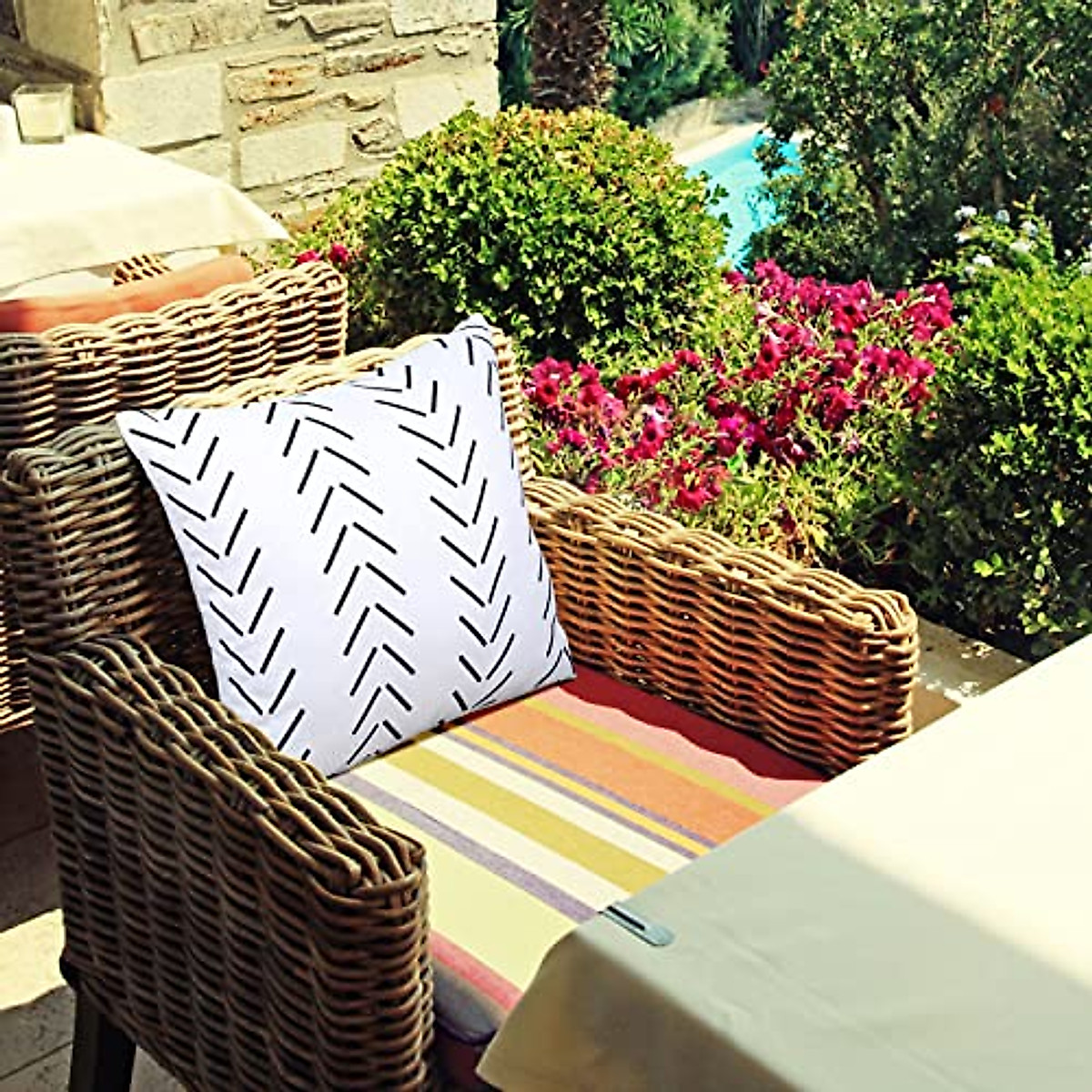 Kiuree Black and White Outdoor Pillows Waterproof Throw Pillow Covers for Patio Furniture Geometric Outdoor Pillow Cases for Patio Furniture Tent Balcony Couch 18 X 18 Inch Set of 2(White)