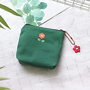 DOITOOL Sanitary Napkin Storage Bag Cute Sanitary Pad Pouch Zipper Pouch Coin Purse Mini Canvas Cash Bags Makeup Bag Toiletry Pouch Portable Coin Bags White Purple Green