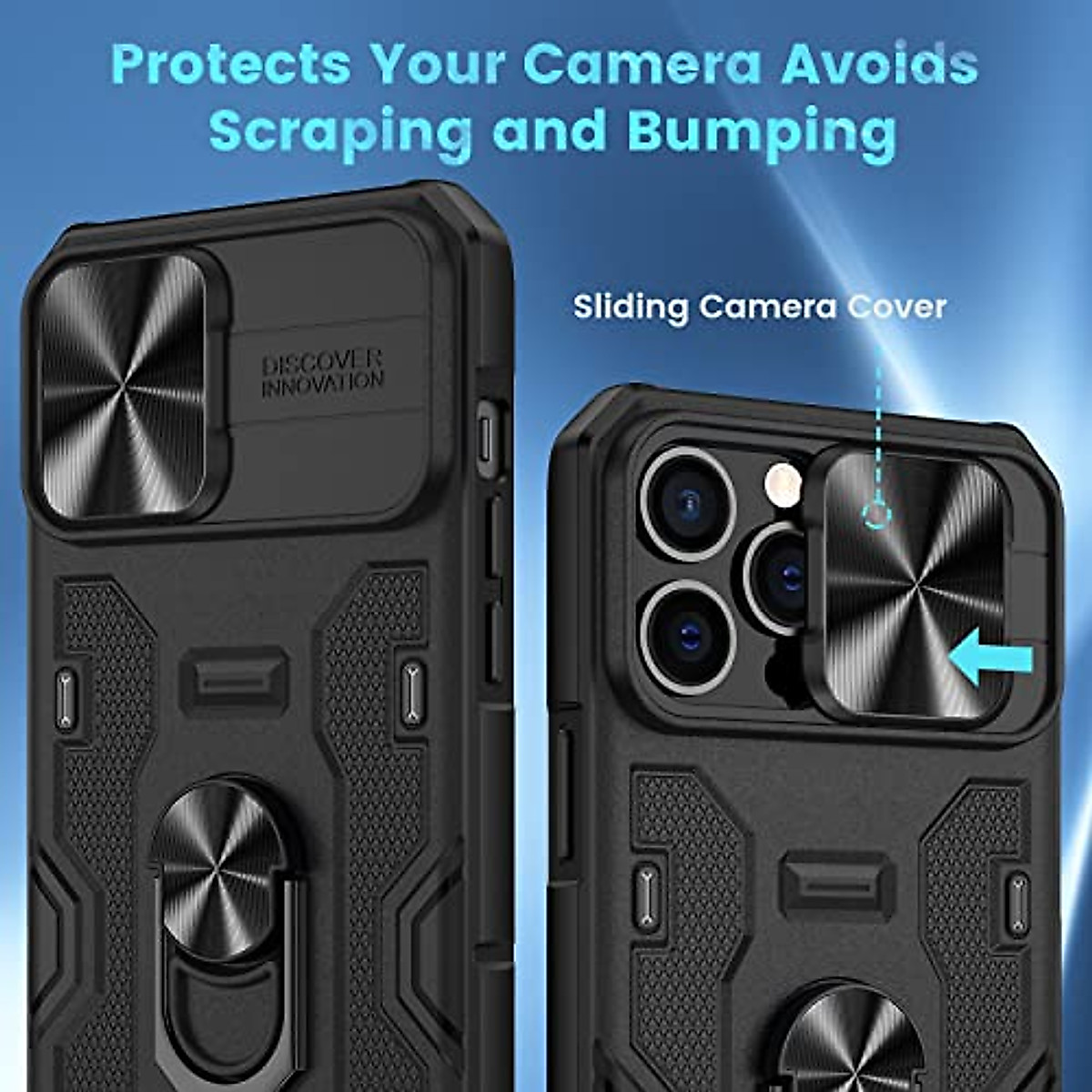 NULETO for iPhone 13 Pro Max & iPhone 12 Pro Max Case: iPhone 13 Pro Max & iPhone 12 Pro Max Case with Stand & Camera Cover - Protective Case Built-in 360° Rotate Ring Kickstand Shockproof- Black