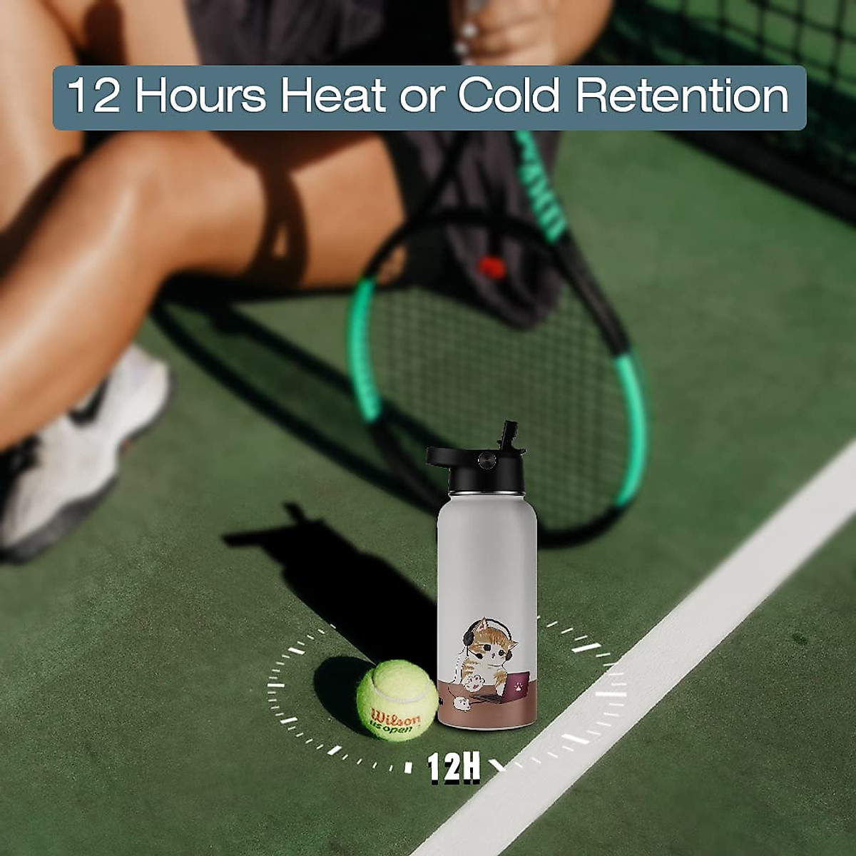 Funkrin Insulated Water Bottle with Straw Lid & Spout Lid, 32oz Personalized Vacuum Stainless Steel Travel Mug, Leak Proof Double Walled Thermos for Hot & Cold Beverages