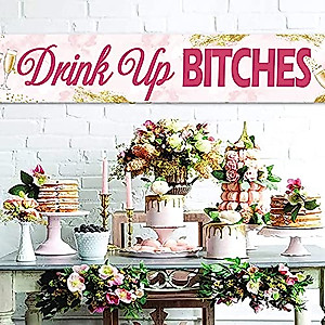 Drink Up Bitch Large Banner, Engagement Banner, Hen Party, Bride to Be Lawn Sign Porch Sign, Bachelorette Party Decorations, Indoor Outdoor Backdrop 8.9 x 1.6 Feet
