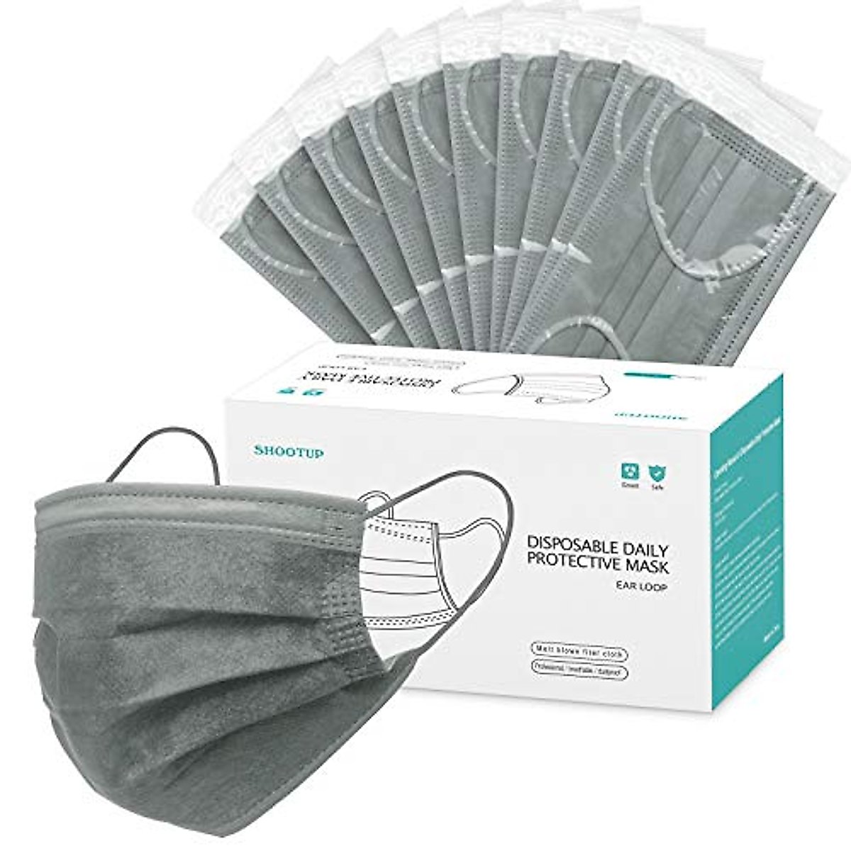 100 Pack Grey Individually Wrapped Disposable Face Mask,3-Layer Masks with Elastic Ear Loops for Children,Breathable and Comfortable Non-woven Face Mask for Daily Protection