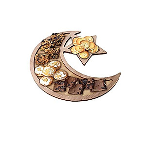 xiuginFU VIVIXIXILAOJH Rustic Wooden Crescent Moon Srar Eid Ramadan Party Food Serving Tableware Dessert Pastry Tray Display Holder Decor Ornament