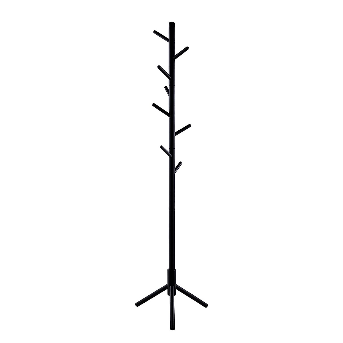 YEVONNIE Solid Rubber Wood Coat Rack, Free Standing Coat Rack, Tree-Shaped Coat Rack with 8 Hooks, 3 Height Options, for Clothes, Hats, Bags, for Living Room, Bedroom, Home Office