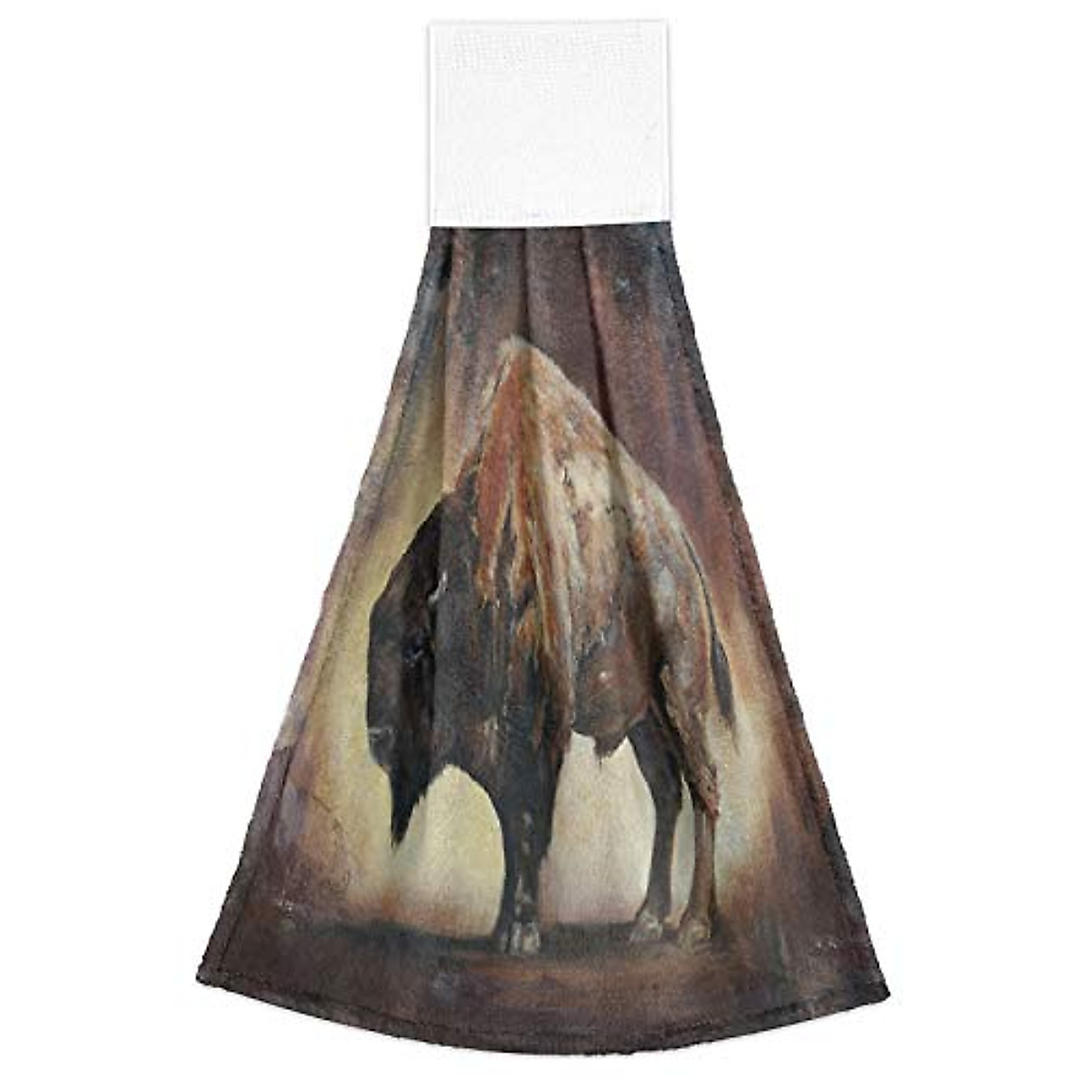 ATTX Set of 2 Standing Side View Bison Oil Painting Hanging Tie Towels Absorbent Soft Coral Velvet Kitchen Hand Towel Dish Wipe Cloth for Kitchen Bathroom