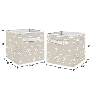 Sweet Jojo Designs Boho Aztec Geometric Foldable Fabric Storage Cube Bins Boxes Organizer Toys Kid Baby Children Set of 2 Gender Neutral Beige Taupe Tan Bohemian Southwest Tribal for Llama Collection