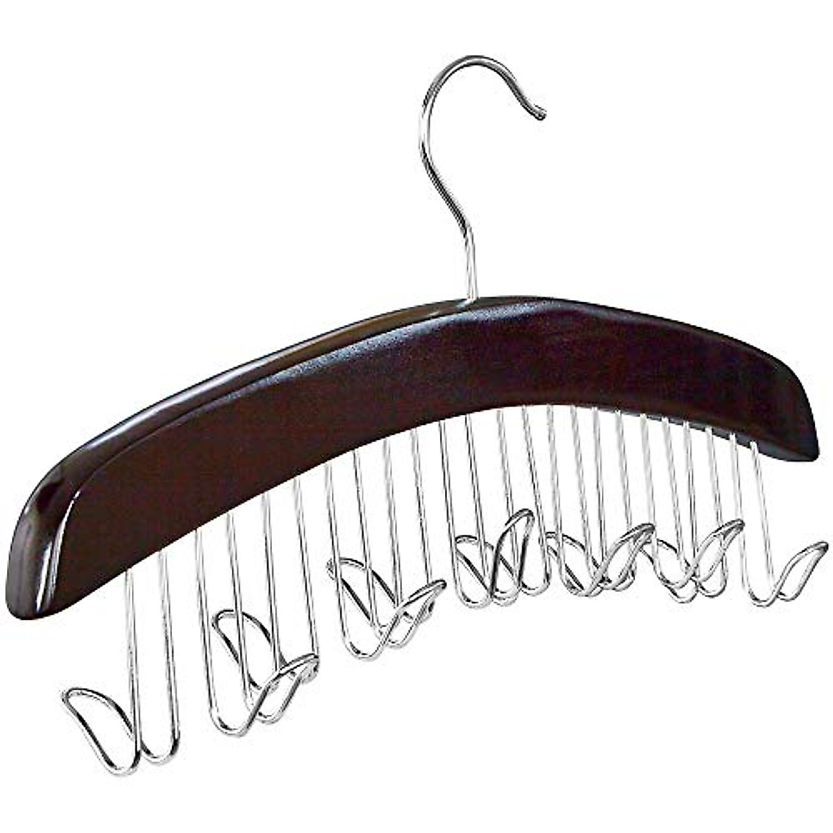 Richards Homewares Belt Hanger Rack for Closet Organization and Storage Display Holder with 12 Hooks, Wood and Chrome Accents, Dark Walnut, 75532