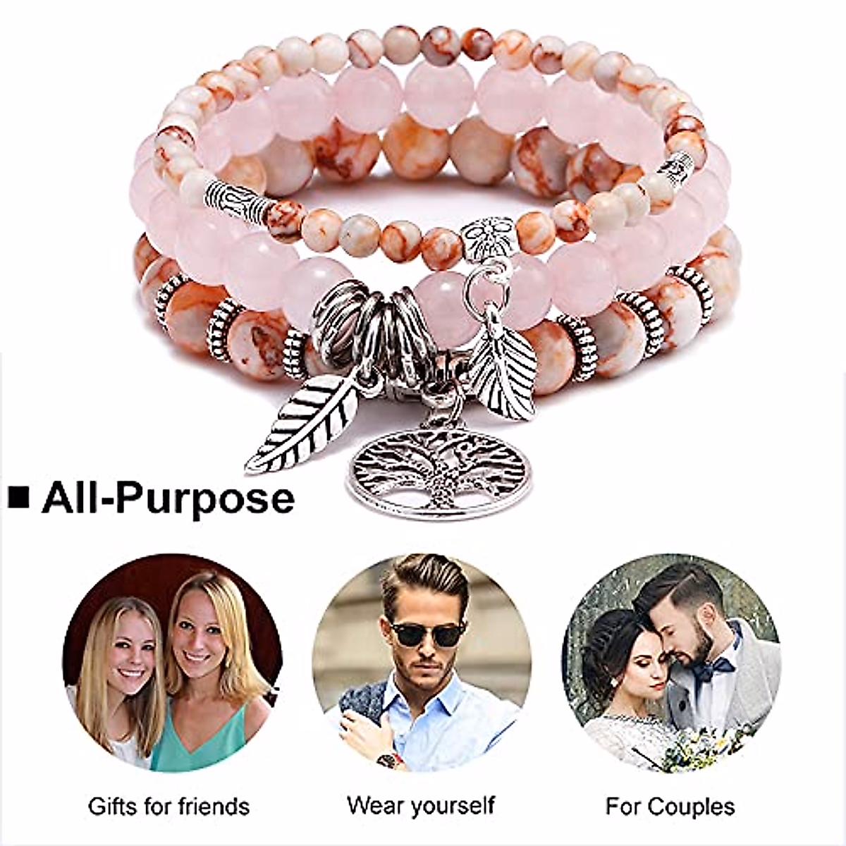 XIMEO Tree of Life Semi Precious Original Design Crystals and Healing Stones Yoga Beaded Bracelets Beach Charm Bracelet Set for Women Girls, Ocean Jewelry