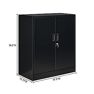 CJF Metal Storage Cabinets with Shelves and Doors, Steel Locking Cabinet for Home Office, Garage, Utility Room and Basement, 36.2" H x 31.5" W x 15.7" D (Black)