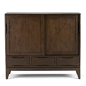 SIMPLIHOME Harper SOLID WOOD 48 inch Wide Mid Century Modern Medium Storage Cabinet in Walnut Brown, with Large Space Behind 2 Sliding Notched Handle Doors, 2 Adjustable Shelves