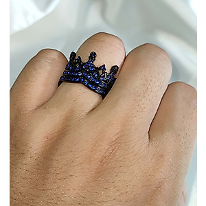 Ringcrown Couple Rings Black Crown Matching Ring Bridal Sets Blue Cz Womens Wedding Ring Sets for Him and Her Wedding Bands