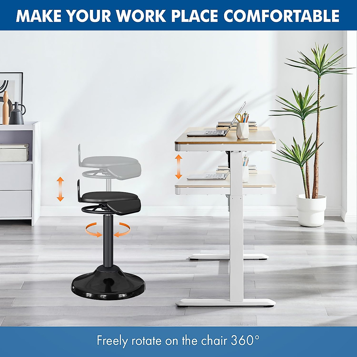 G-PACK PRO Standing Desk Chair – Ergonomic Comfortable Height Adjustable Active Stool - Swivel Sitting Balance Portable Chair - Encourage Good Posture (Black)