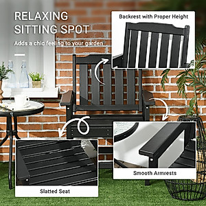Outsunny All-Weather Patio Chair, HDPE Patio Dining Chair, Heavy Duty Wood-Like Outdoor Furniture for Garden, Backyard, Deck, Porch, Lawn, Black