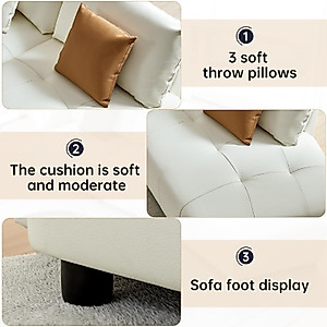 120'' Leather Sectional Couch for Living Room, Modern Modular Sectional Sofa, Ergonomic L Shaped Sofa 4 Seat Sofa, Curved Couch with Button Tufted Seat Cushion & 3 Pillows for Apartment, Office, Beige
