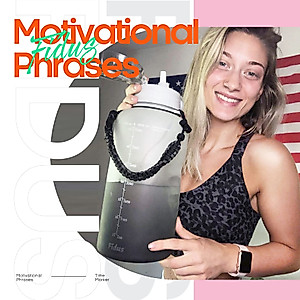 Fidus Large 1 Gallon Motivational Water Bottle with Paracord Handle & Removable Straw - BPA Free Leakproof Water Jug with Time Marker to Ensure You Drink Enough Water Throughout the Day-White/Gray