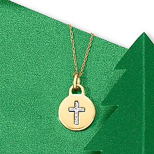 Ross-Simons Italian 14kt 2-Tone Gold Diamond-Cut Cross Pendant Necklace. 18 inches