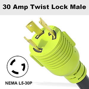 XGGYA 3 Prong 30 Amp to 50 Amp RV Generator Twist Lock Adapter,NEMA L5-30P Male Plug to NEMA 14-50R Female 12 Inch with Grip Handle,Heavy Duty STW 10 AWG Generator Adapter for RV Trailer Camper