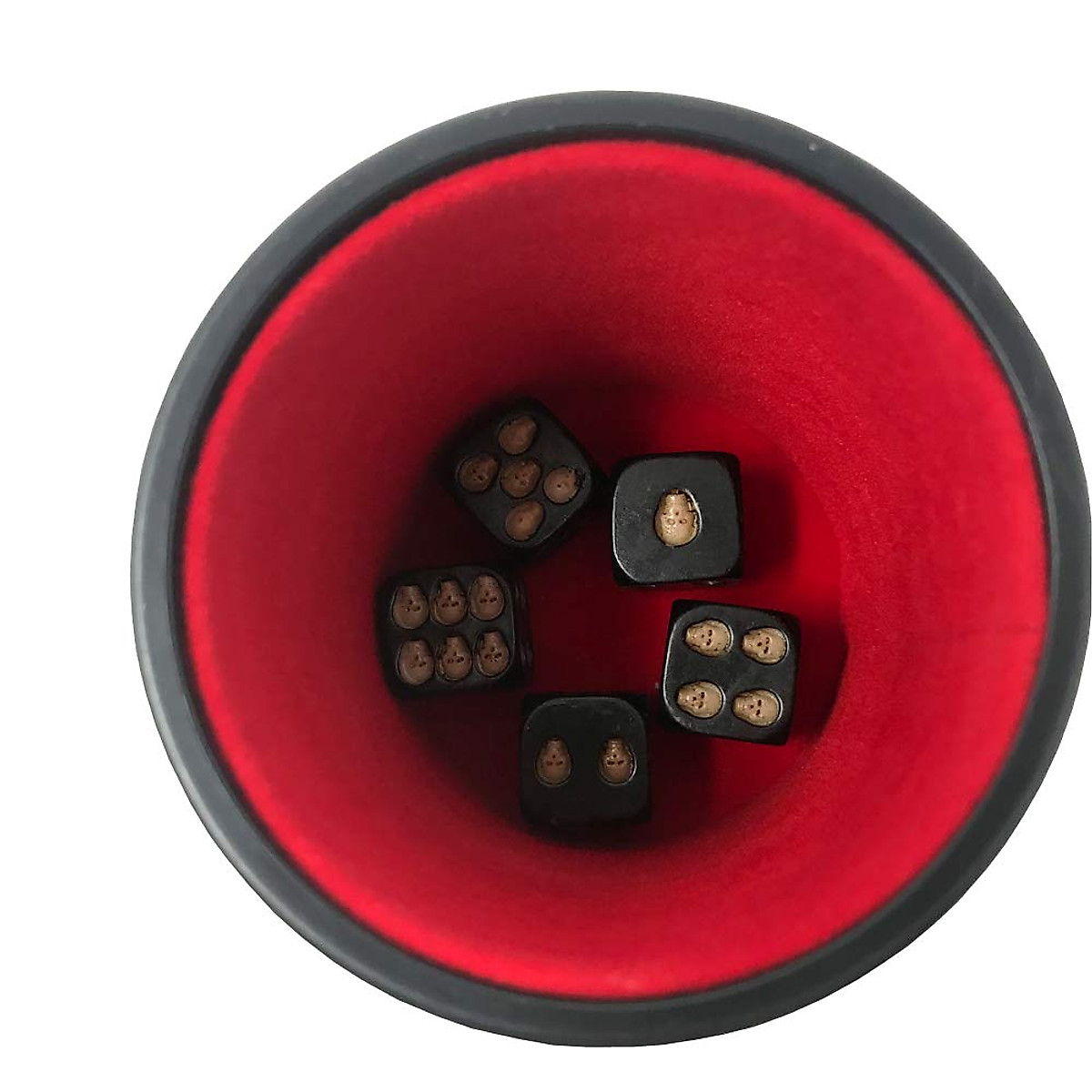 Red Lining Leather Professional Dice Cup with 5pcs Black Mini Death Skull Dice for Party Playing Drinking Death Table Game Party Tool