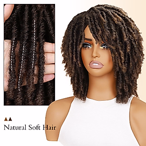 HANNE Dreadlock Wig Short Twist Wigs for Black Women and Men Afro Curly Synthetic Wig Faux Locs Braided Crochet Hair Wig (1B/30#)