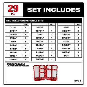 Milwaukee Electric Tools 48-89-2332 29Pc Cobalt Helix Drill Bit Set, Red