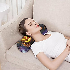 xigua Halloween Pumpkin Neck Roll Pillow for Neck Relief with Removable Washable Cover - Memory Foam Round Cylinder Bolster, Ergonomically Designed for Head, Neck, Back, and Legs
