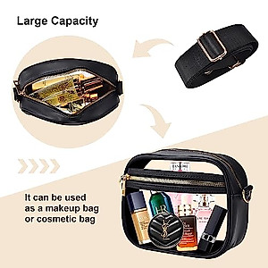 Fibrdoo Clear Bag Stadium Approved, Leather Clear Crossbody Purse Bag for Concerts Sports Events Festivals (Black)