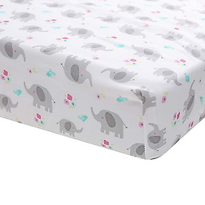 Sweet baba Luxury 4 Piece Elephant Crib Bedding Set,Pink Crib Set for Baby Girls(Brids/Flowers),Microfiber Printed Nursery Bedding Set with Comforter/Skirt/Crib Sheet/Blanket