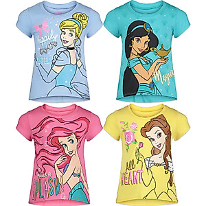 Princess Jasmine Belle Cinderella Little Girls 4 Pack T-Shirts Ariel 7-8