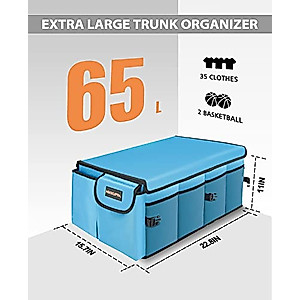 MIKKUPPA Car Trunk Organizer - Collapsible Trunk Organizer for Car Sturdy Trunk Storage Organizers Car Trunk Organizer with Lid, for SUV Truck Van with Adjustable Straps and Non Slip Bottom (Blue)