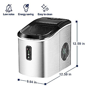 EUHOMY Ice Maker Machine Countertop, 26 lbs in 24 Hours, 9 Cubes Ready in 8 Mins, Electric ice Maker and Compact Potable ice Maker with Ice Scoop and Basket. Perfect for Home/Kitchen/Office.(Sliver)