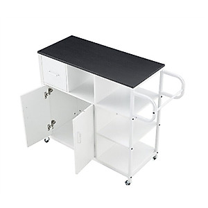 JouZYA Kitchen Island Rolling Storage Cabinet Cart w/Wheels, Drawers, Rack White-Black