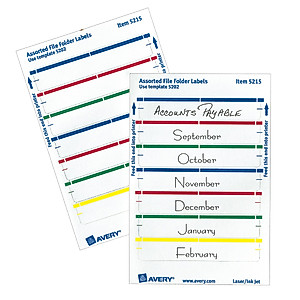 Avery File Folder Labels on 4" x 6" Sheets, Easy Peel, Assorted, Print & Handwrite, 2/3" x 3-7/16", 252 Labels (5215)