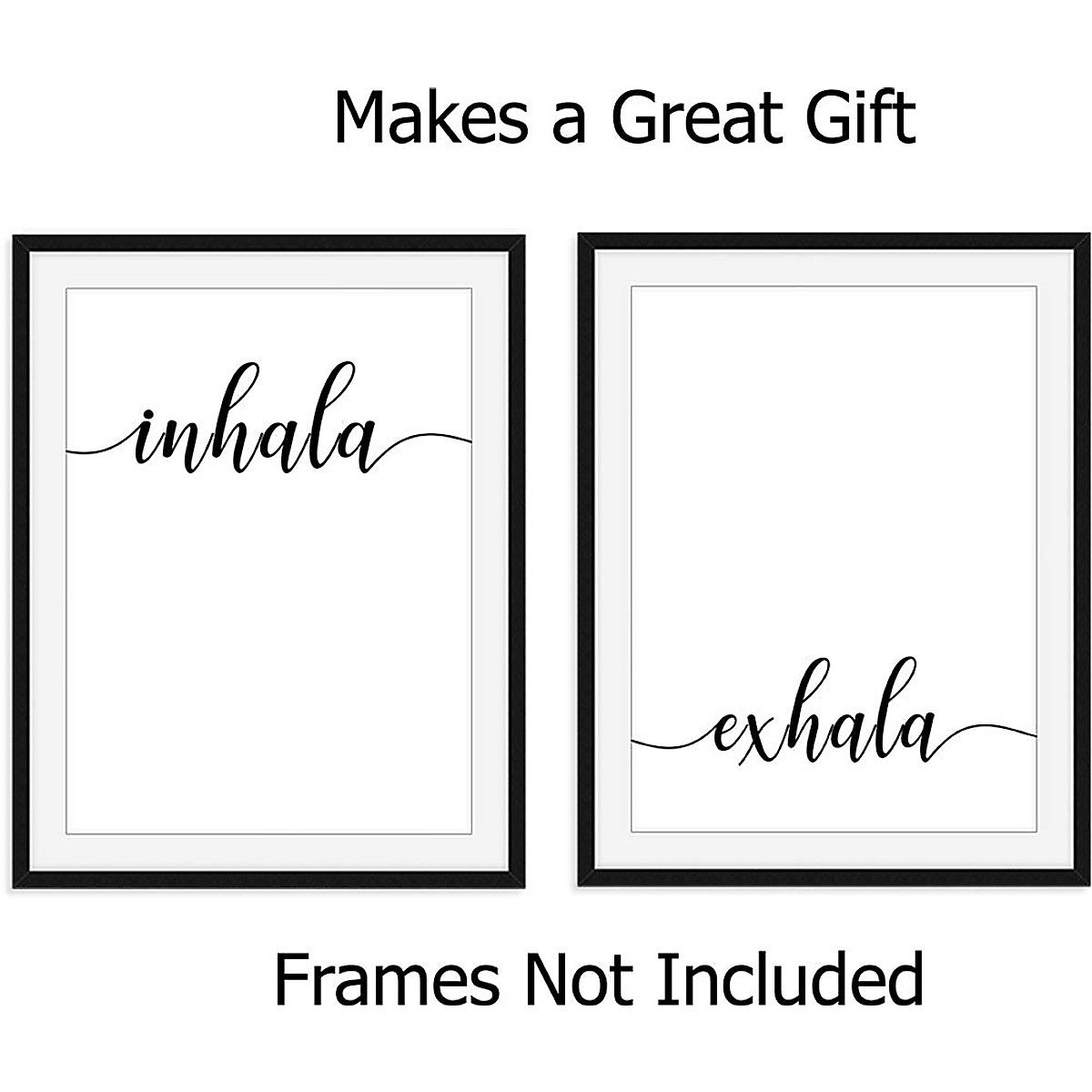 Inhala Exhala Wall Art, Set of 2 8 x10" Unframed Typogaphy Black on White Prints - Stunning Spanish Wall Décor for Bathroom
