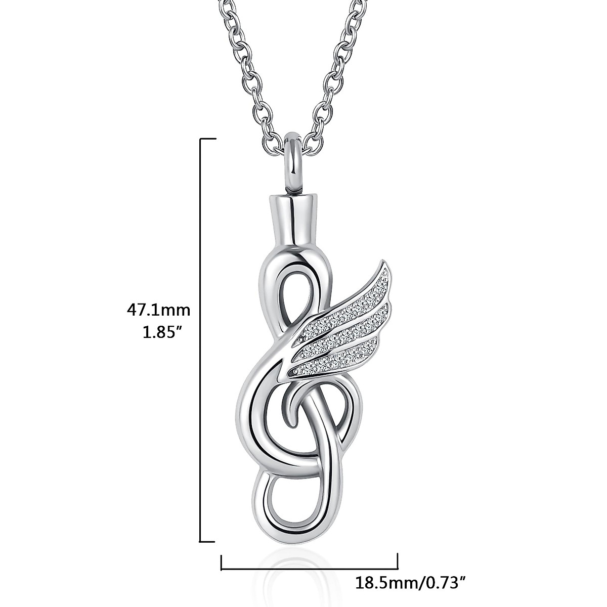MZC Jewelry Music Note Urn Necklace for Ashes Angel Wing Crystal Women Men Cremation Keepsake Pendant Ashes Holder Memorial for Dad Mom Grandma Grandpa (Stainless Steel)