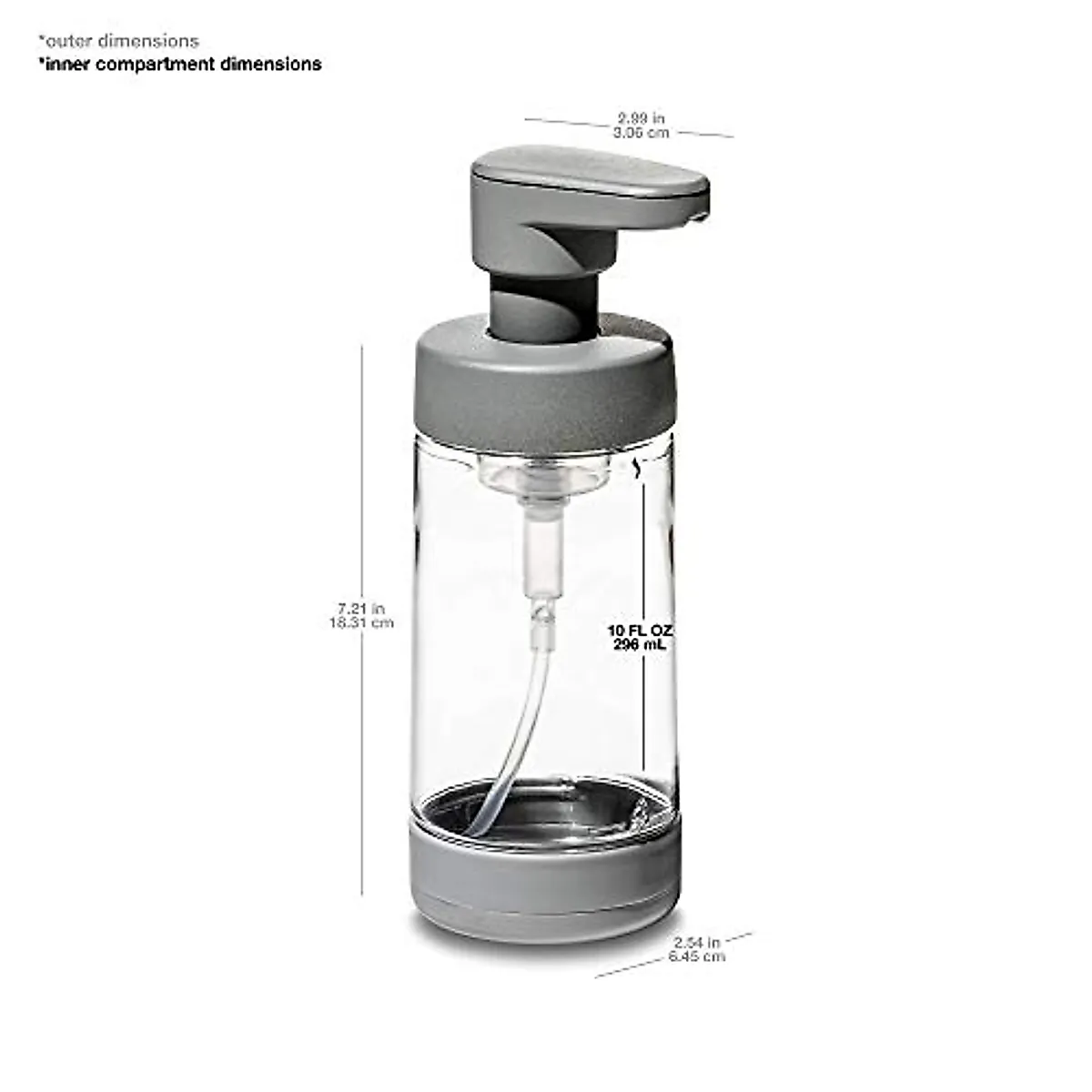 Madesmart Eco-Friendly Foaming Soap Pump for Kitchen Sinks, Foaming Liquid Soap Dispenser with Filling Markers, Gray