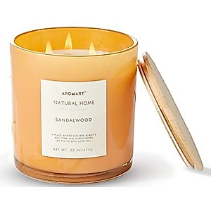 AROMART 3 Wick Large Scented Candles 22 Oz,Sandalwood Aromatherapy Candles for Home Scented, Soy Candles with 8% Essential Oils,Long Burning,Soy Wax Candles Gifts for Women Men