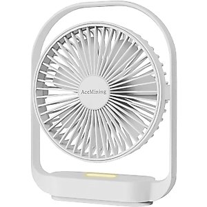 AceMining Fan, Silent Fans & Cooling, Rechargeable Fans, Desk Fan with 4 Speed, USB Fan with Night Light, 330° Rotation Electric Fan, Small Table Fan for Bedroom Office Bedside