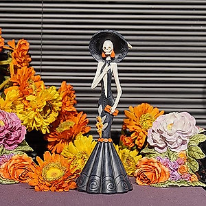 Day-of-The-Dead Halloween-Decorations Catrina Skeleton Figurine - Dia De Los Muertos Decor Resin Lady Skeleton Mexican Traditional Chanukah Hanukkah Farmhouse Decor 4 x 4 x 10.3 in Newman House Studio